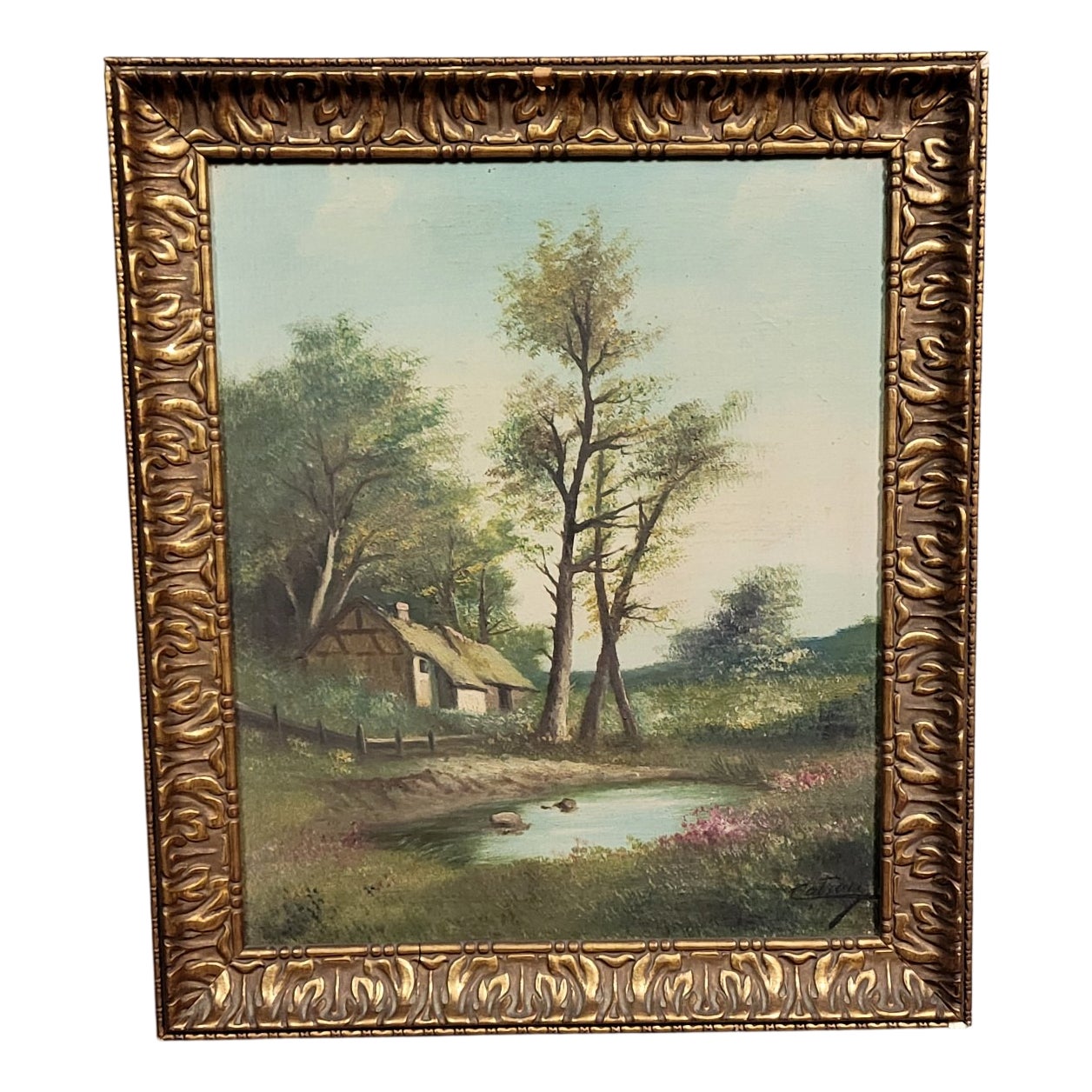 Henri Catrou, Lakeside Landscape, 1800s, Oil on Canvas, Framed | Chairish