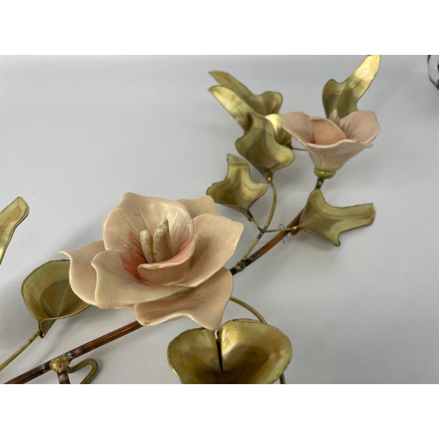 1970's Winifred Cole of California Pink Flowers and Gold Leaves Wall ...