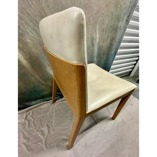 Poltrona Frau Beatrice White Leather Chair With Wooden Accents | Chairish