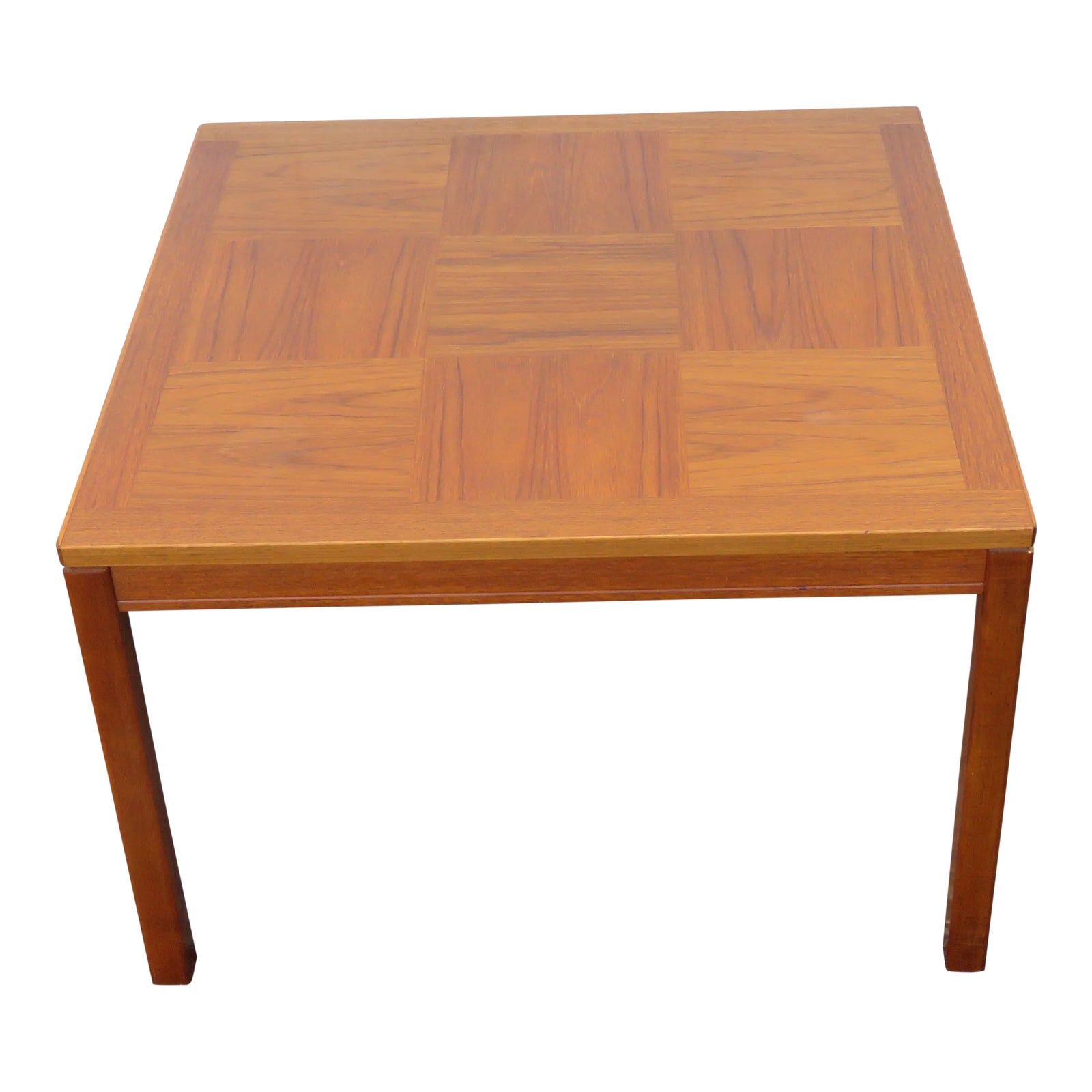 Danish Modern Parquet Top Teak Wood Coffee or Side Table | Chairish