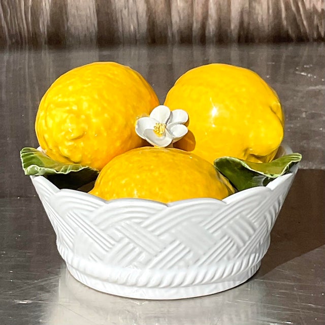 Vintage Coastal Italian Glazed Ceramic Lemon Bowl | Chairish