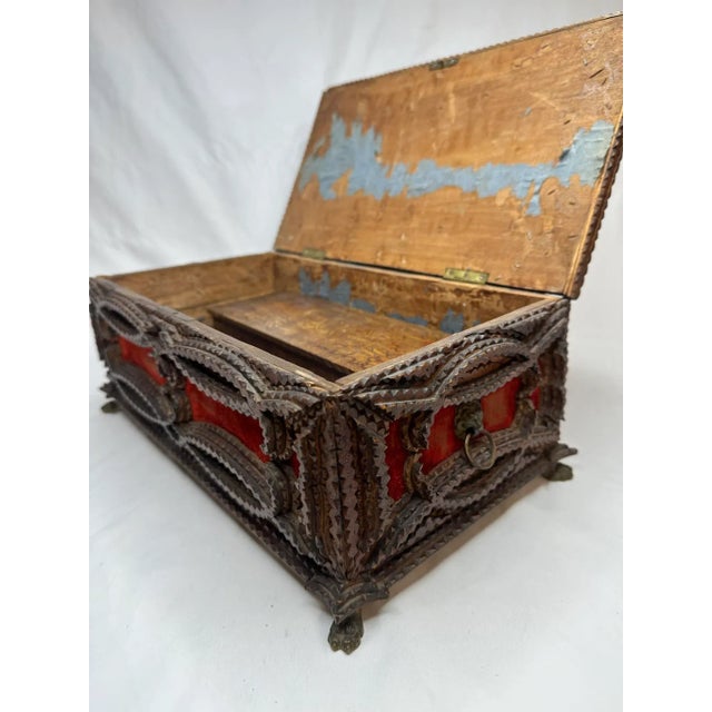Mid 19th Century Victorian Era Tramp Art Chip Carved Trunk/ Box With ...
