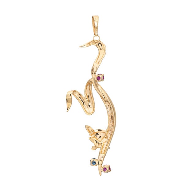 Henry Dankner Cat Pendant Vintage 14k Yellow Gold Sapphire Ruby Animal ...