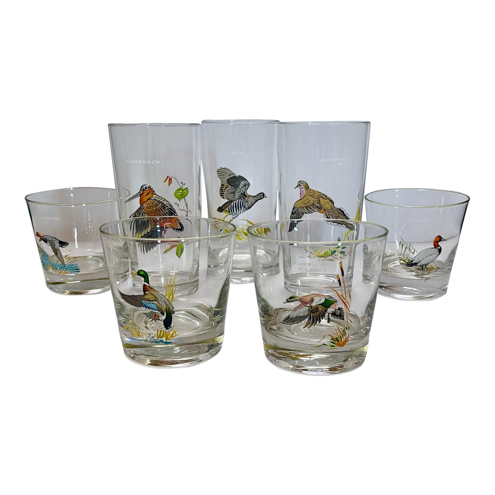 Mid 20th Century Ned Smith Bird Glasses- Set of 7 | Chairish