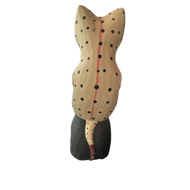 1970s Wooden Hand Carved Hand Painted Folk Art Cat Statue, Signed ...