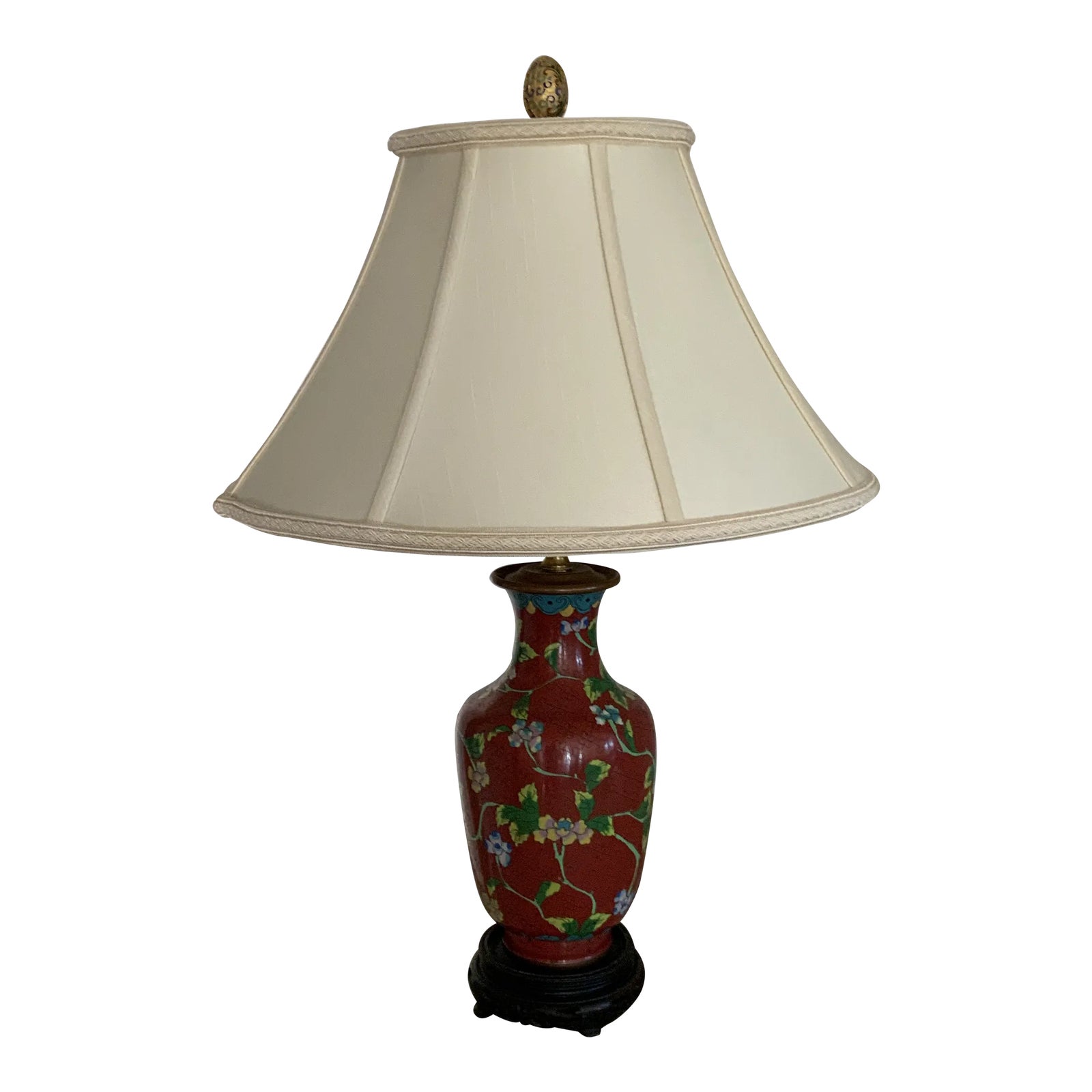 Early 20th Century Red Cloisonné Lamp on Wooden Base With Gold ...