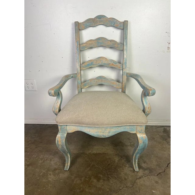 Set of Eight French Painted Ladder Back Dining Chairs | Chairish