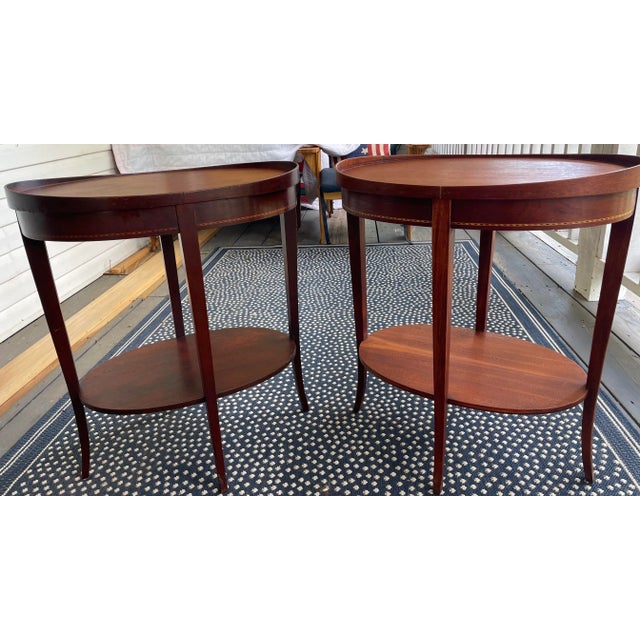 1940s Mersman Mid Century Mahogany Inlaid Wood Side Tables - Set of 2 ...
