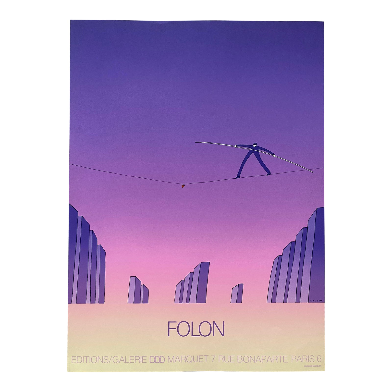 1970's Jean Michel Folon "Equlibriste" Serigraph for Gallerie Marquet ...