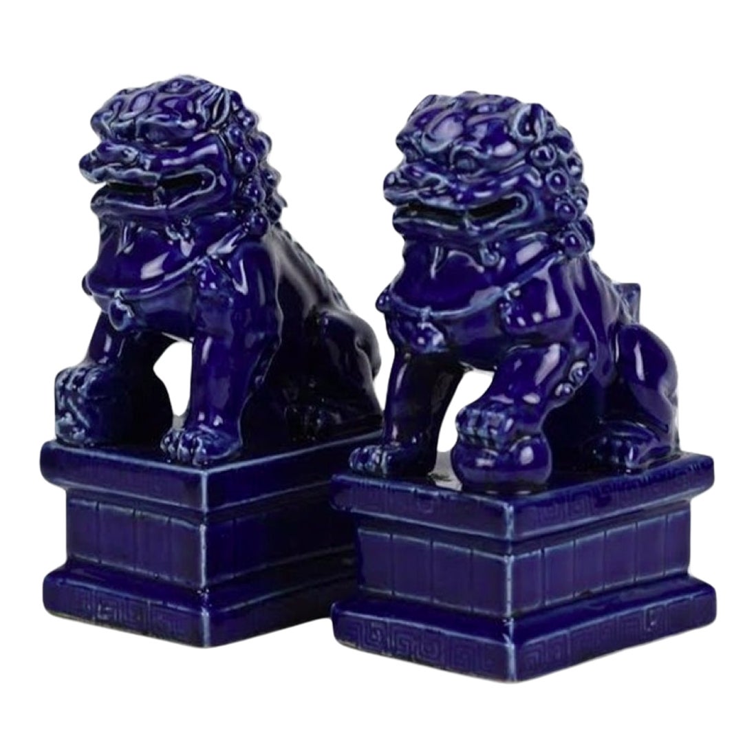 Foo-Style Dogs in Navy, Mini - a Pair | Chairish