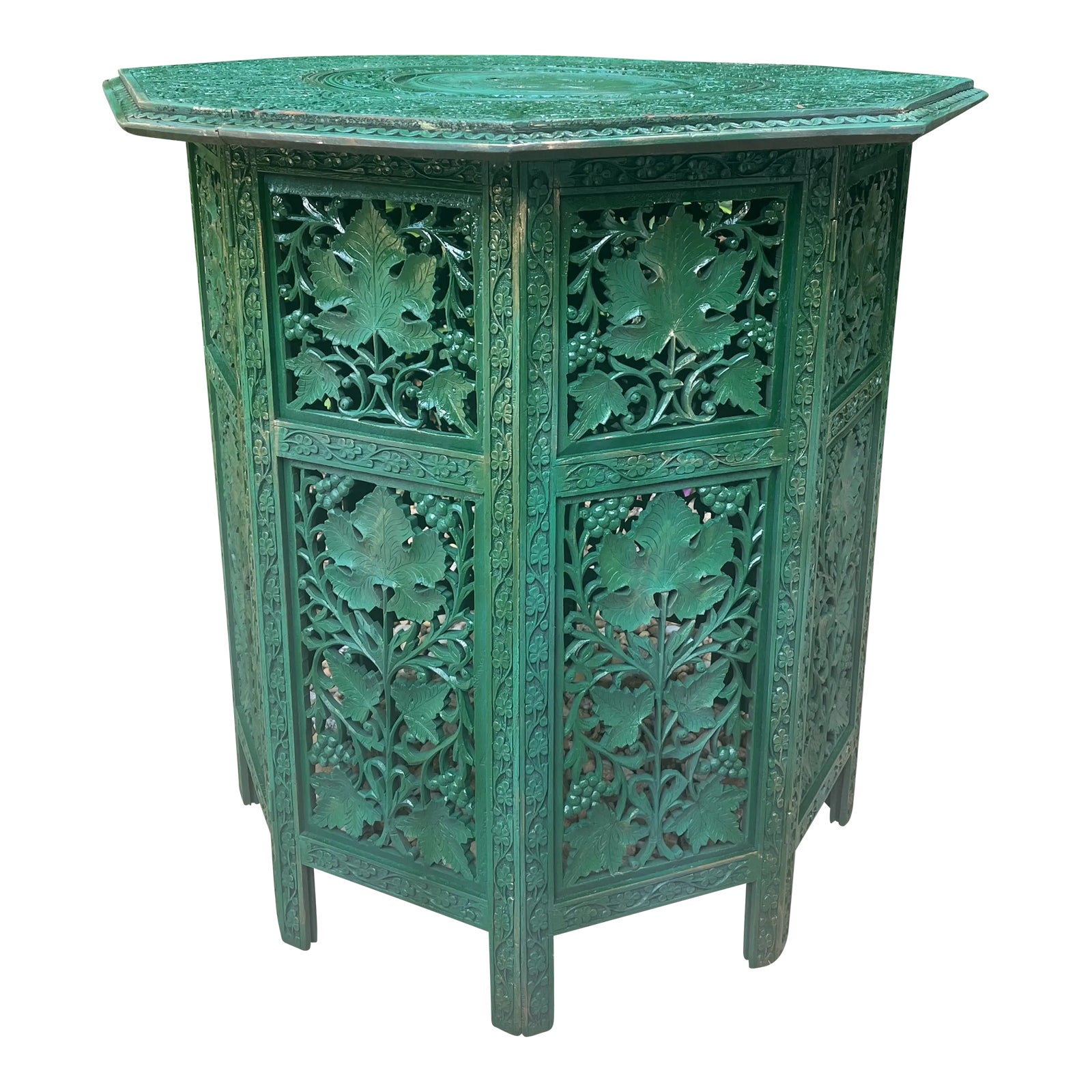 Painted Carved Indian Table | Chairish
