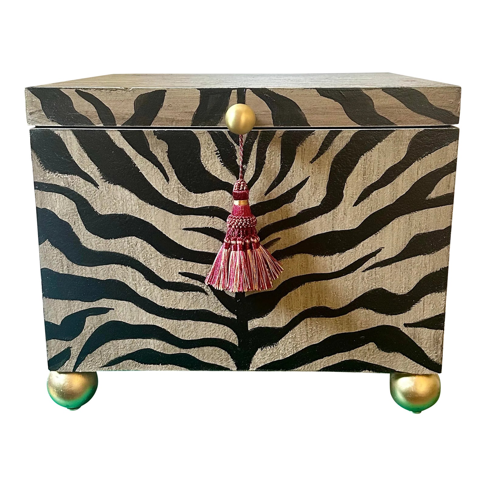 Late 20th Century Vintage Hand Painted Zebra Storage Box | Chairish
