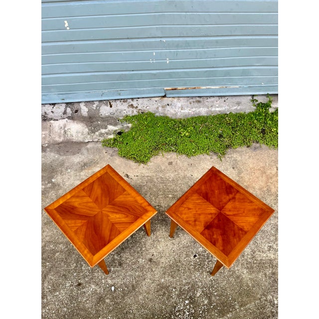 Mid 20th Century Pair of Square Book-Matched Side Tables With Tapered ...