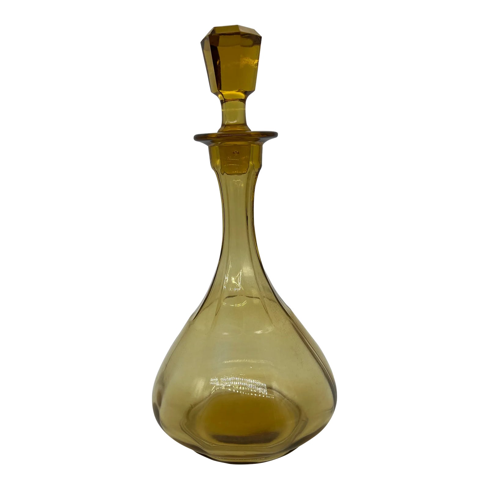 Vintage Amber Glass Decanter With Stopper | Chairish