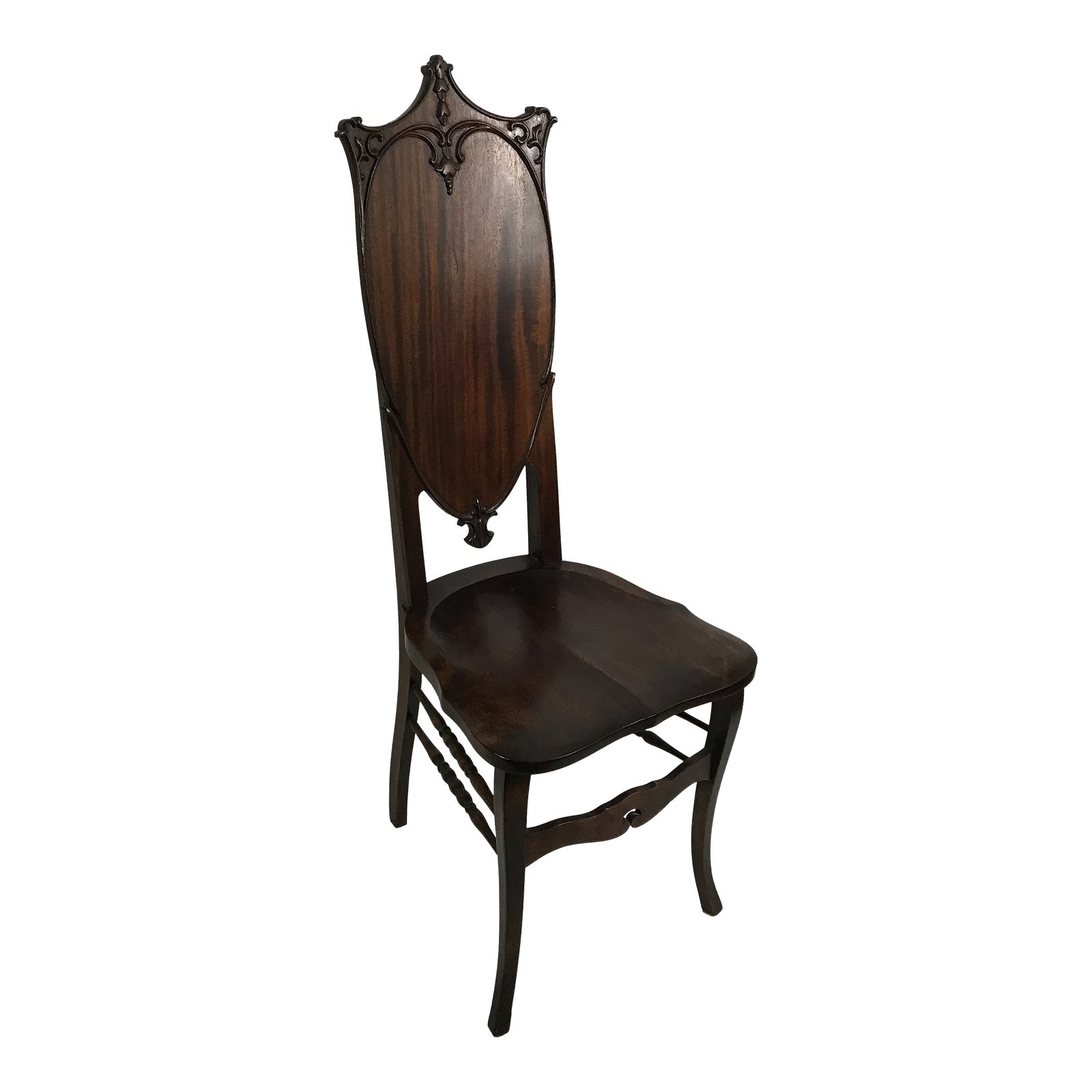 Early 20th Century Coat of Arms / Shield Chair in Flame Mahogany | Chairish