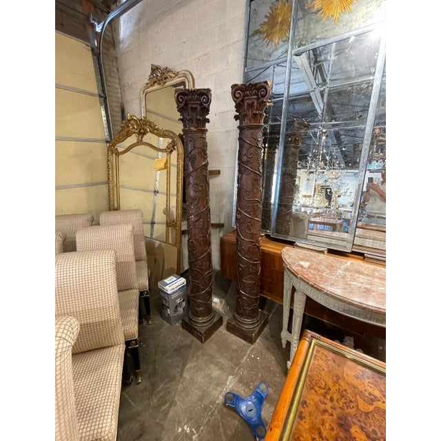 Pair of 18th Century Italian Carved Walnut Columns | Chairish