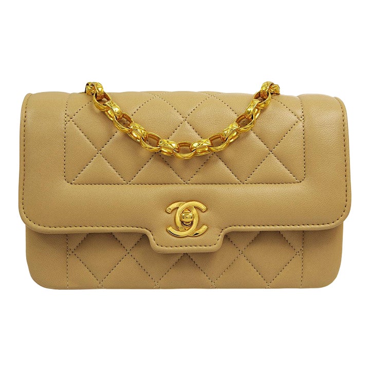 Chanel * Beige Lambskin Border Flap Shoulder Bag Mini 192525 | Chairish