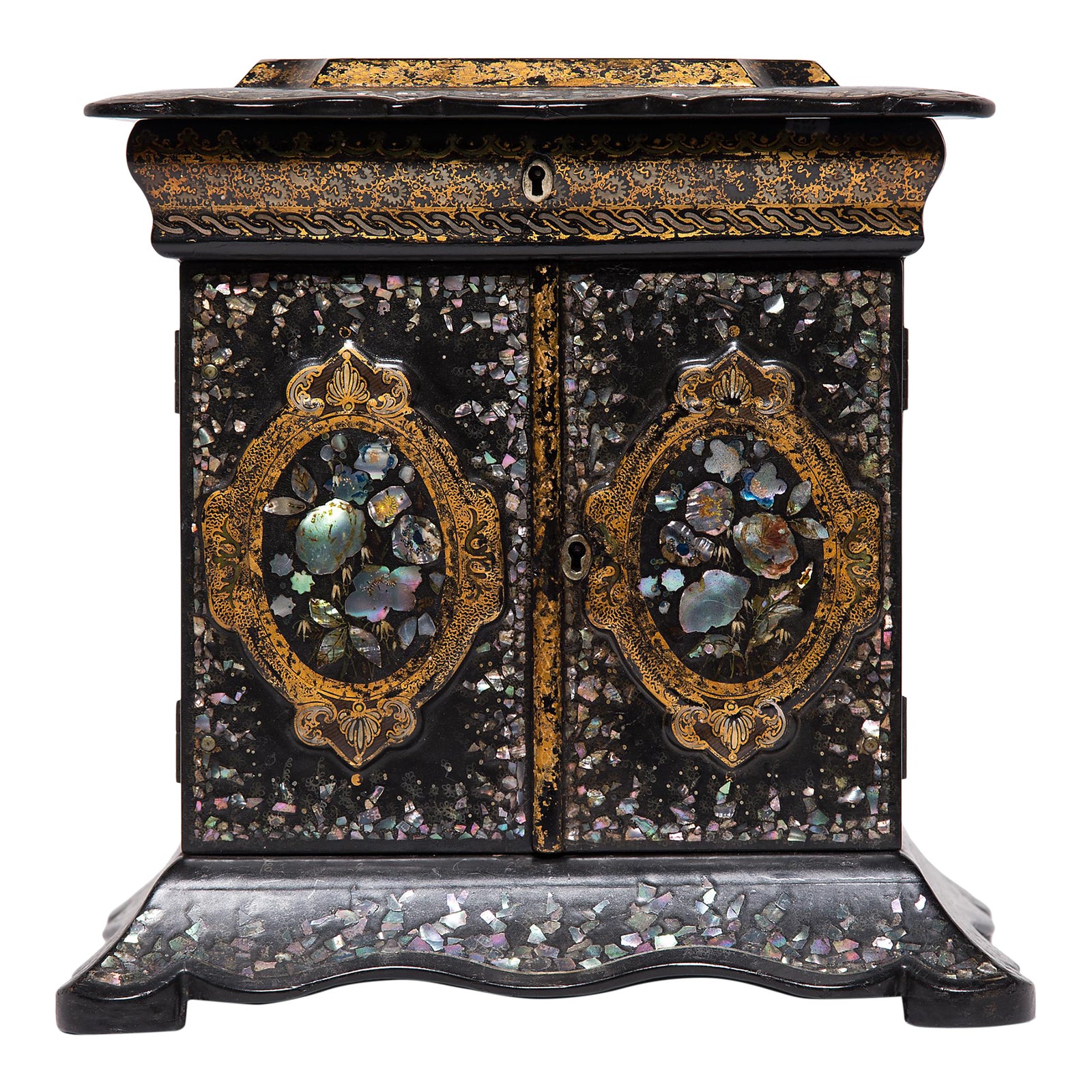 1850s European Table Casket With Mother of Pearl Inlay | Chairish