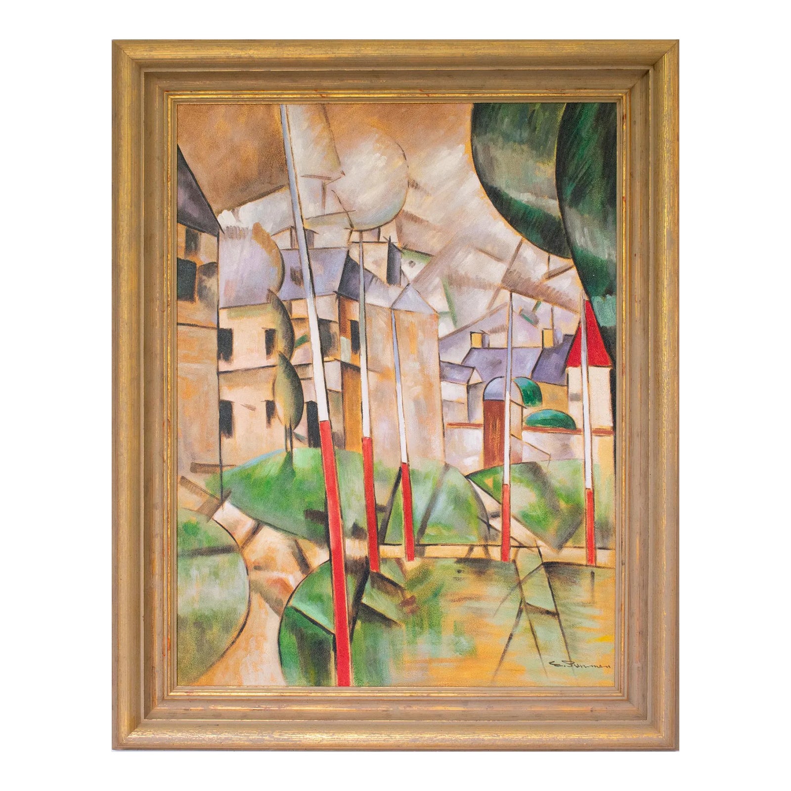 Abstract Cityscape Cubist Oil on Canvas Painting by E. Pullman | Chairish