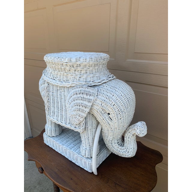 Wicker Rattan White Elephant Garden Stool or Side Table 1970s Chairish
