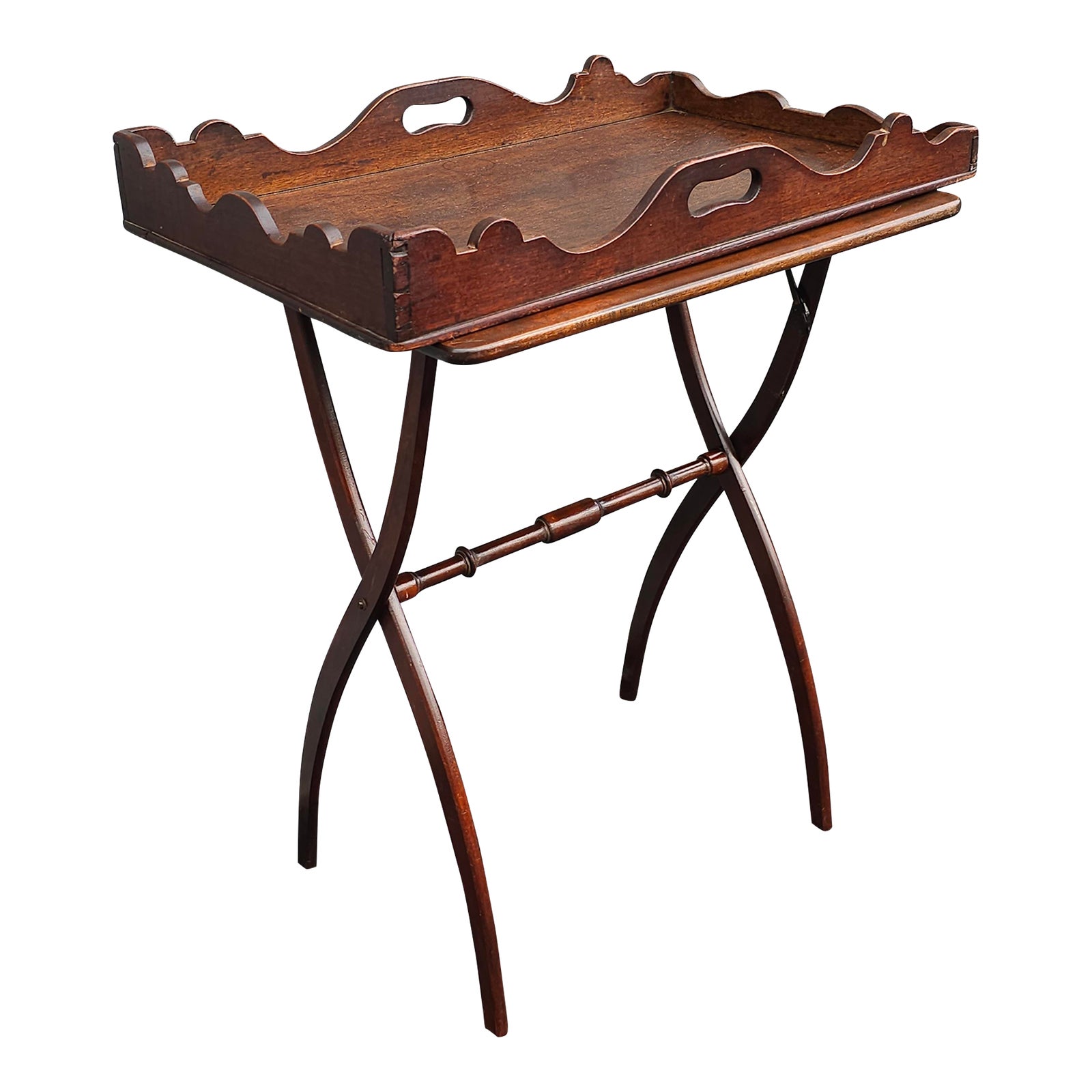 19th Century Mahogany Faux Bamboo Butler Tray Table | Chairish