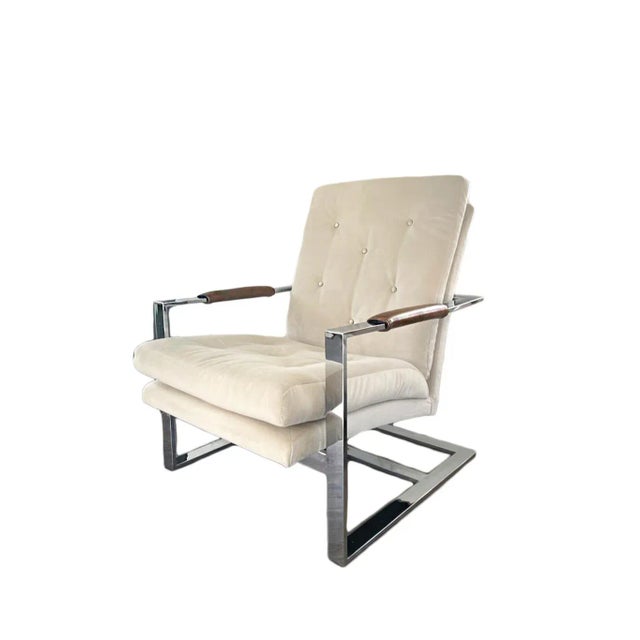 Chrome Chair Attributed to Milo Baughman With Velvet Upholstery and ...