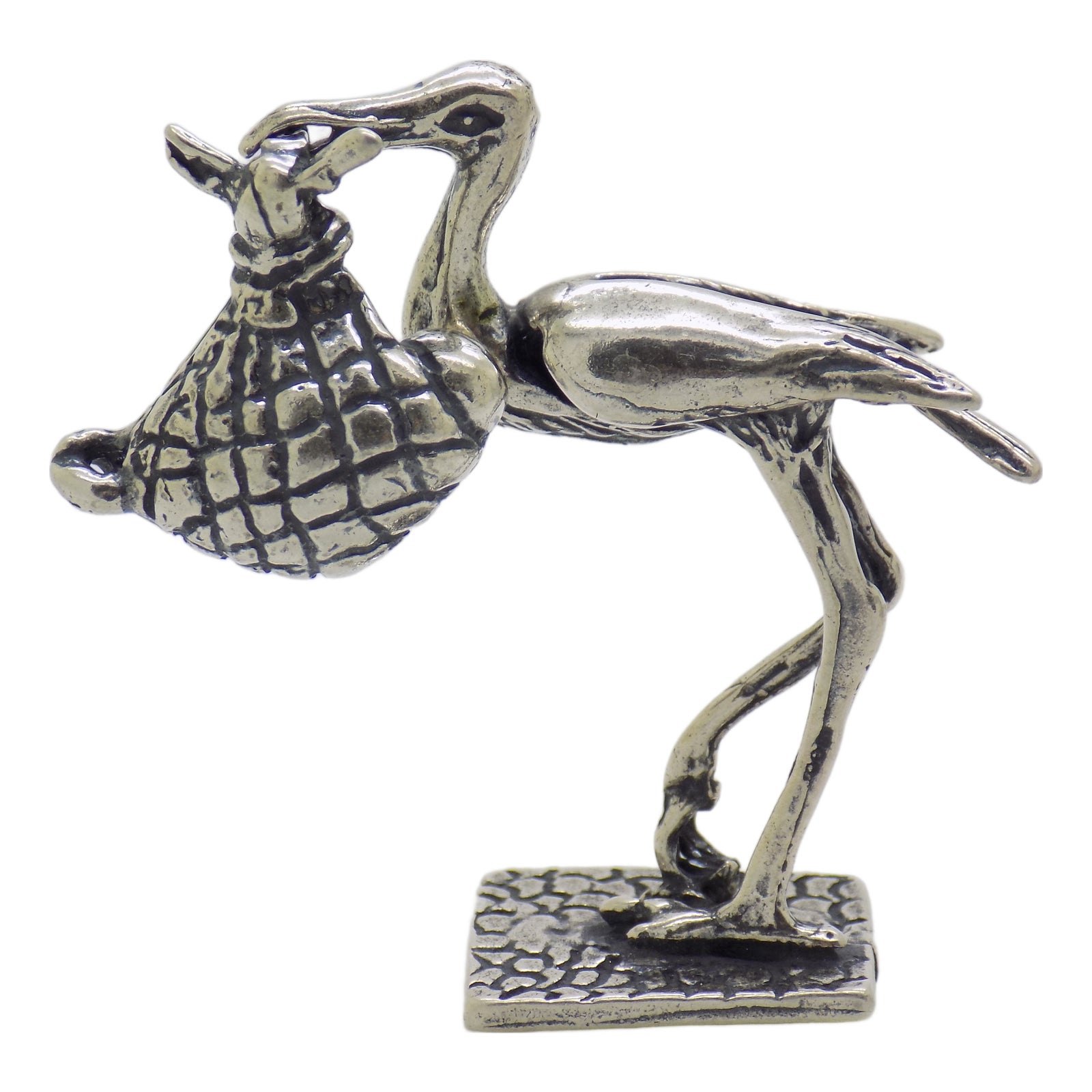 Vintage Italian Silver Stork with Baby Figurine, 1980s | Chairish