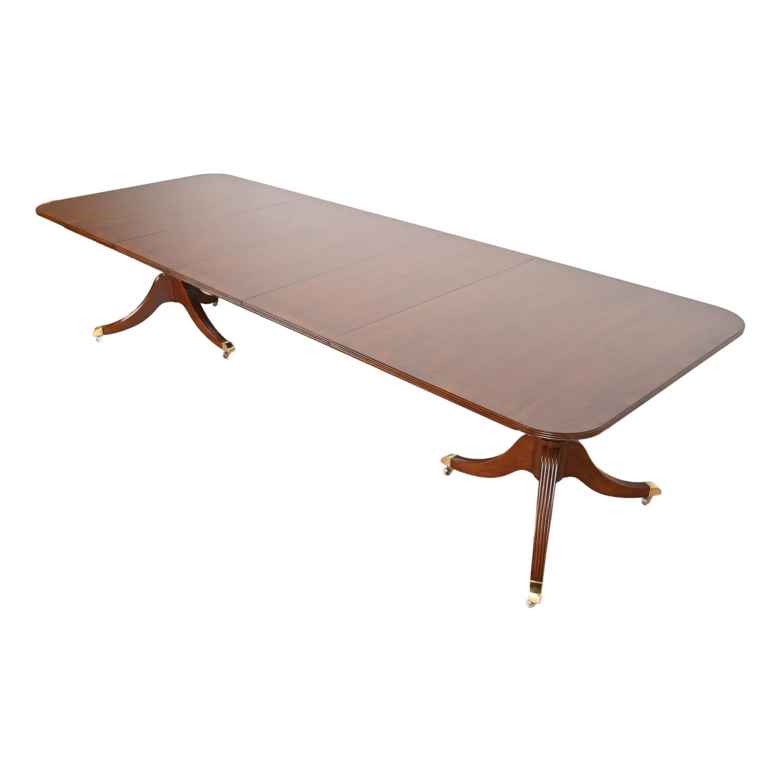 Baker Furniture Georgian Banded Mahogany Double Pedestal Extension Dining Table, Newly ...