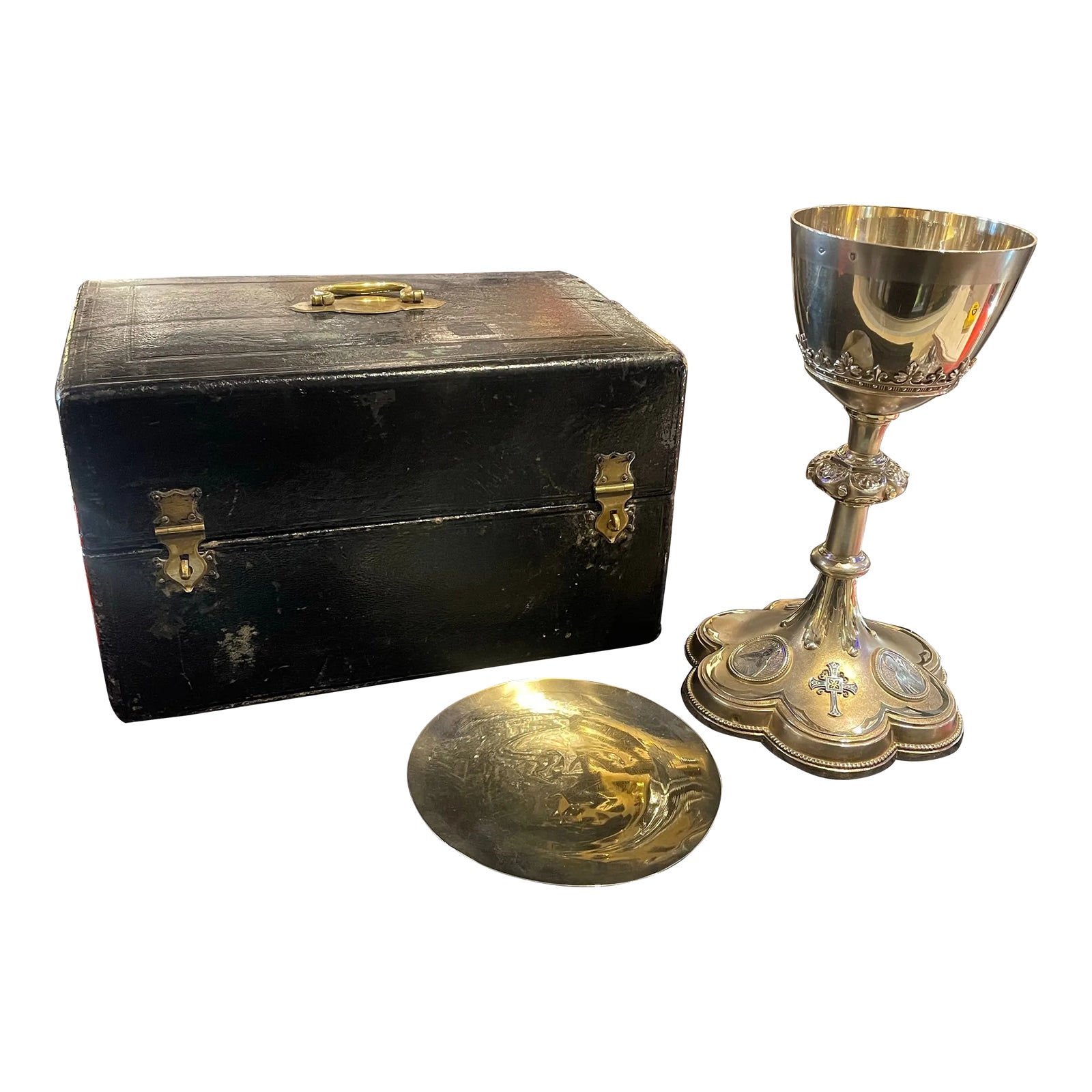 Antique French Victorian Sterling Silver & Enamel Communion Paten ...