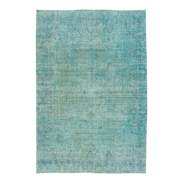 Antique Overdyed Wool Rug With Allover Design in Turquoise | Chairish