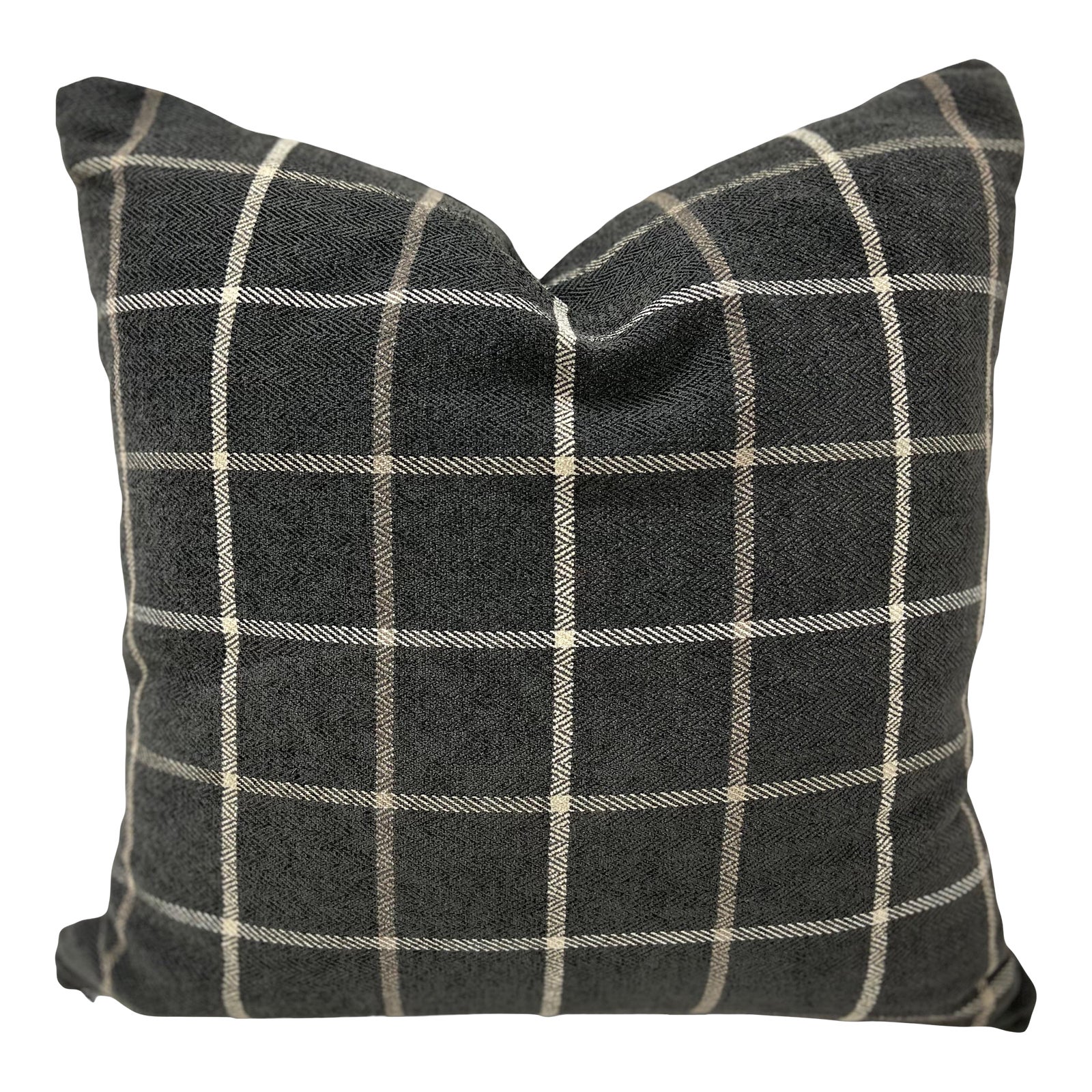 Contemporary Bernhardt Farmhouse Style Gray Plaid Print Duck Down Throw Pillow | Chairish