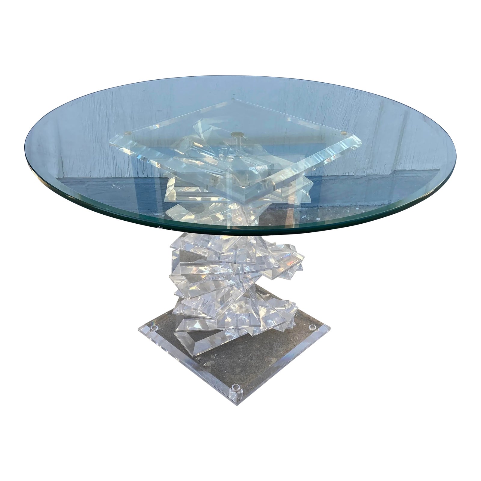Modern Stacked Lucite Helix Spiral Base Center Table | Chairish