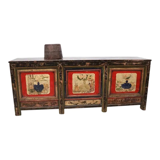 Antique Chinese Painted Pine Cabinet | Chairish