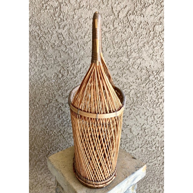 Late Mid-Century Open Slim Pencil Rattan Reed & Twine Oval Handled ...