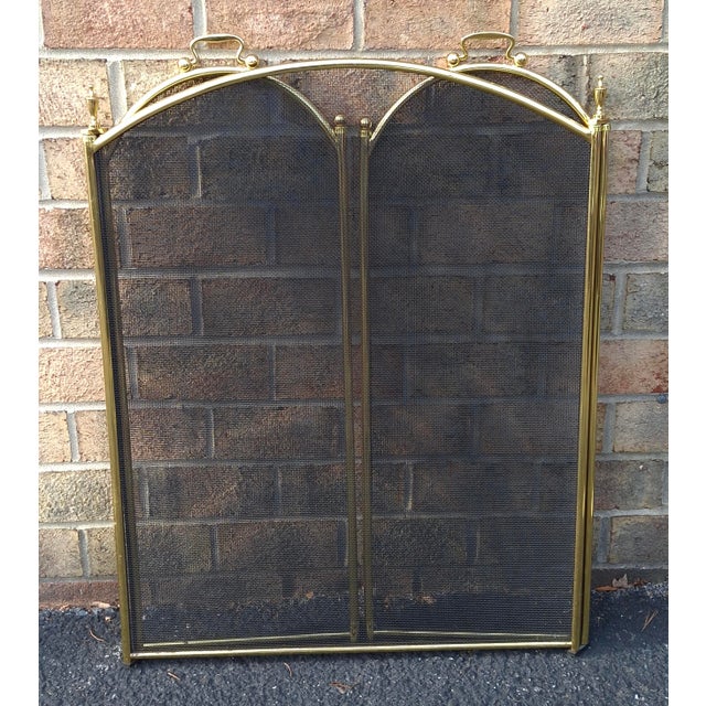 Arts and Crafts Style Wire Mesh and Brass Trifold Fire Screen | Chairish