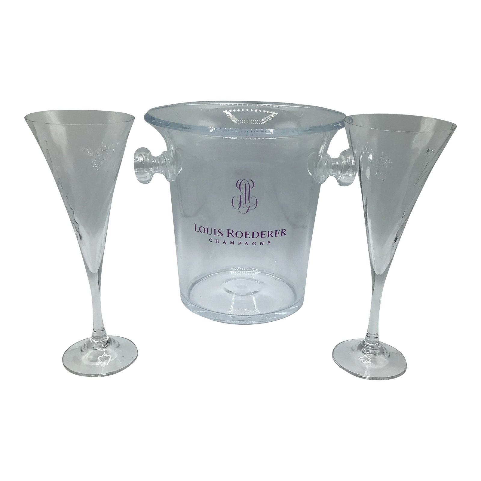 Louis Roederer Lucite Champagne Cooler Bucket With 2 Orrefors Toasting ...
