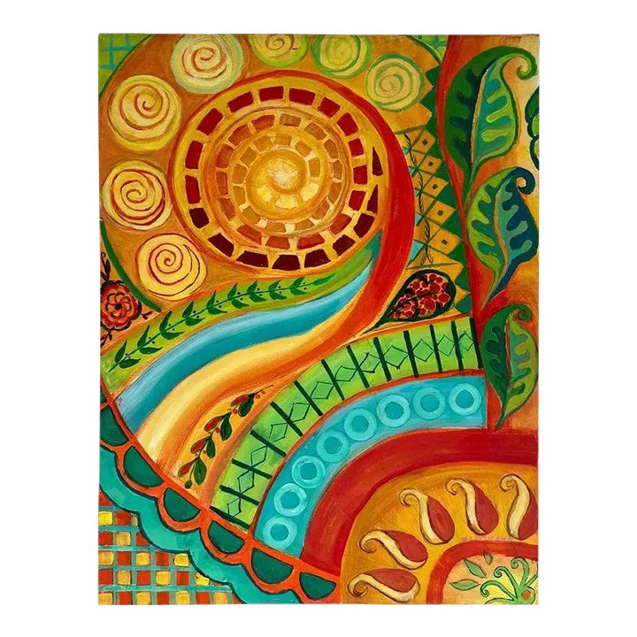 Large Carol Bertrand Yellow and Green Joy Meditation Series | Chairish