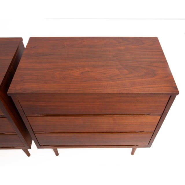 American Mid Century Walnut Three Drawer Chest Dresser Tapered Legs ...