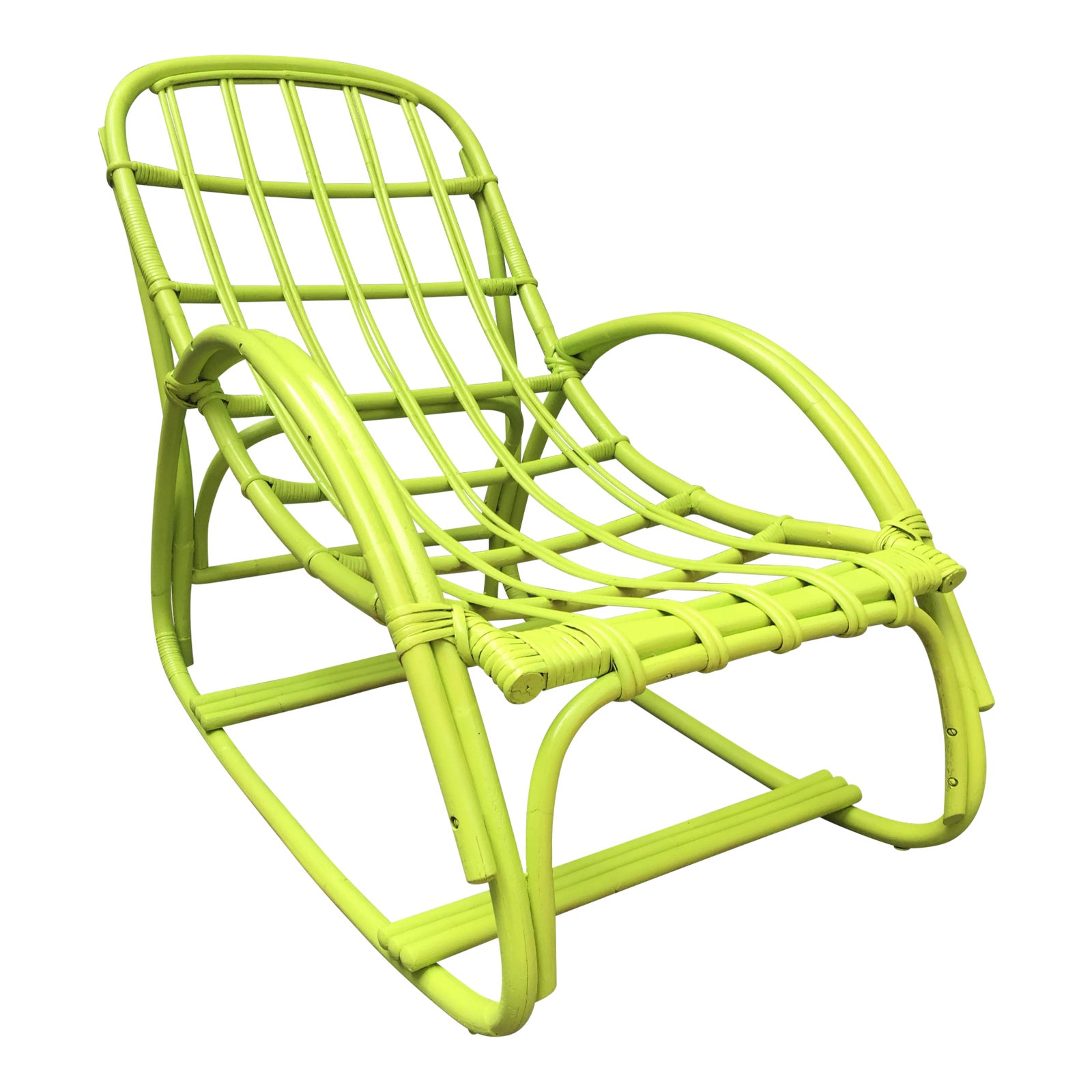 Vintage Ypsilanti Stick Kiwi Green Rattan Lounge Chair | Chairish