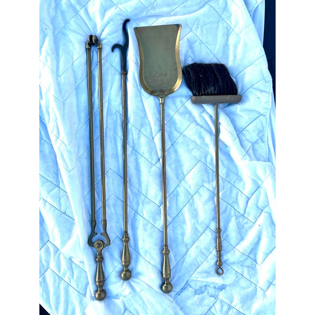 Vintage Bronze Fireplace Tool Set With Stand- 5 Pieces | Chairish