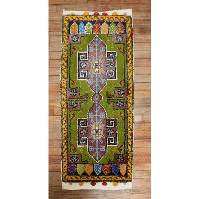 Peculiar Green Vintage Turkish Rug, 1'11'' X 4'3'' | Chairish