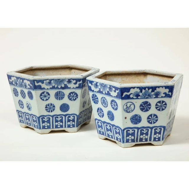 Pair of Chinese Export Blue and White Porcelain Cachepots | Chairish