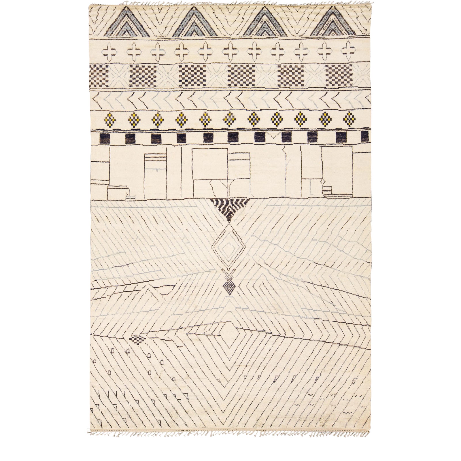 Modern Moroccan Style Handmade Geometric Pattern Beige and Gray Boho ...