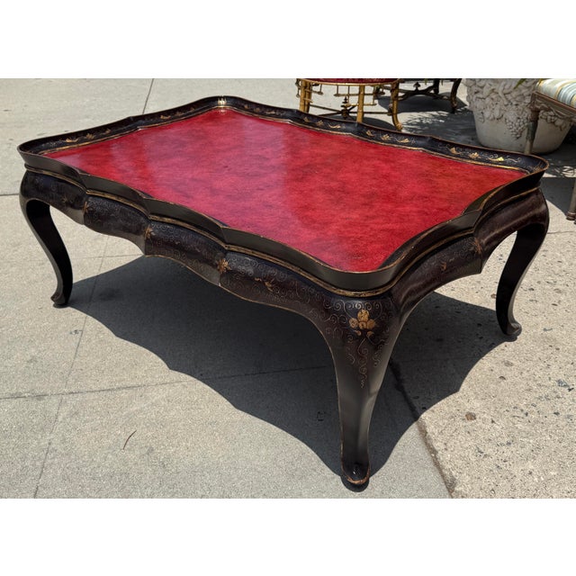 Gregorius Pineo Chinoiserie Coffee Cocktail Table W Red Leather Top | Chairish