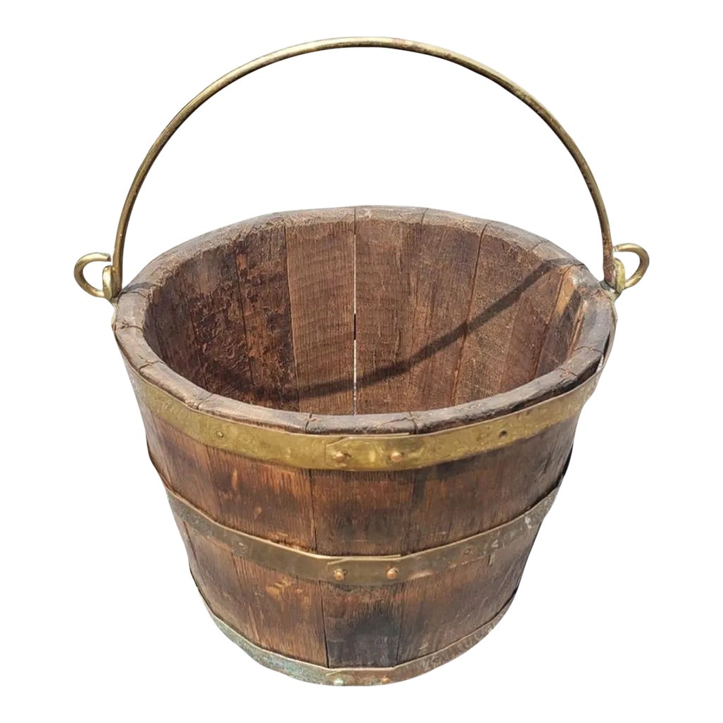 19th Century Brass Mounted and Oak Bail Handle Bucket | Chairish