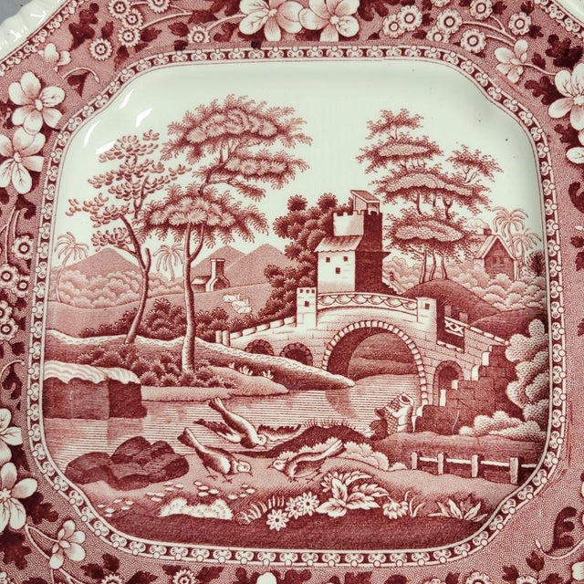 Antique Square Handled Spode Cake Plate Pink Tower | Chairish