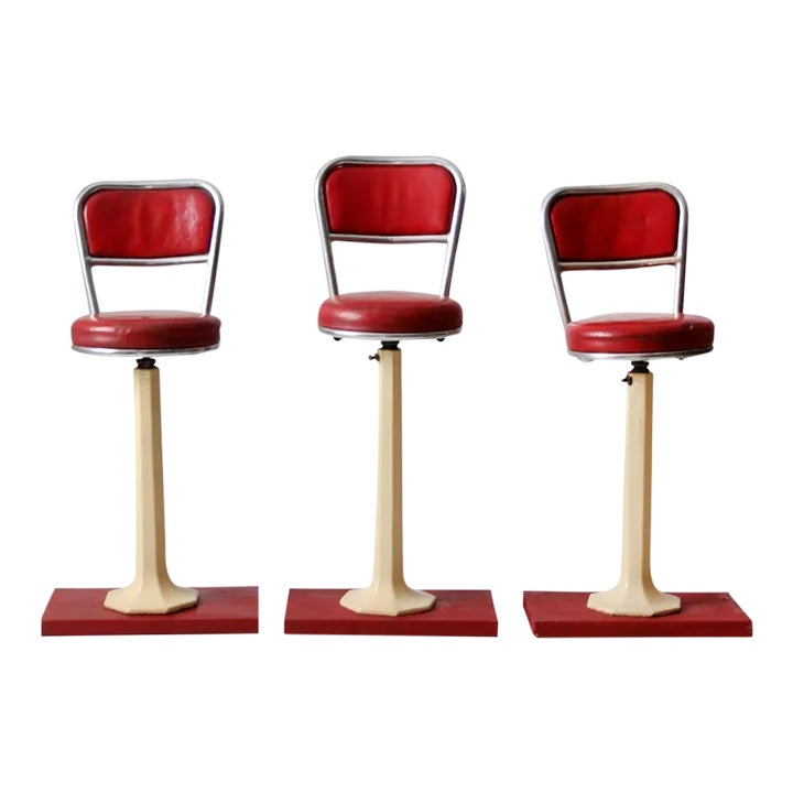 Antique Soda Fountain Counter Stools Set of 3 | Chairish