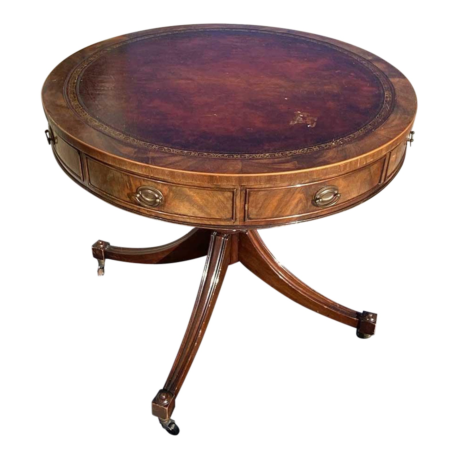 1930s Vintage Mahogany Weiman Leather Topped Side Table | Chairish