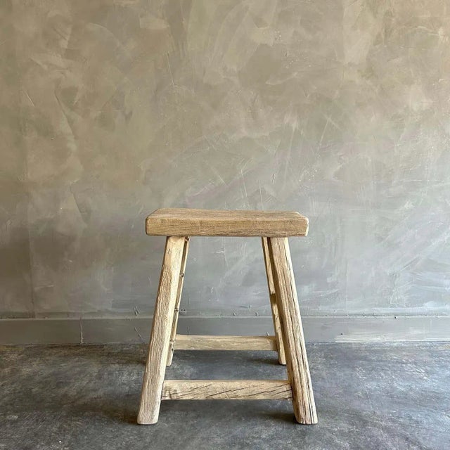 Reclaimed Elm Wood Stool | Chairish