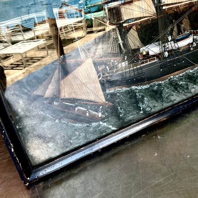 Vintage Coastal Patinated Sailing Ships Diorama | Chairish